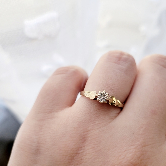 Jewelry | Vintage Solid 9k 9ct 375 Gold Gypsy Star Diamond Ring Size 65 ...
